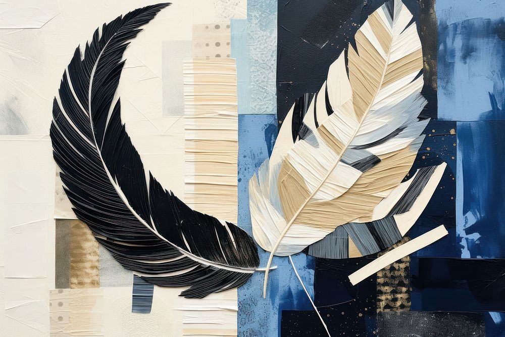 Feather collage painting blue. | Premium Photo Illustration - rawpixel