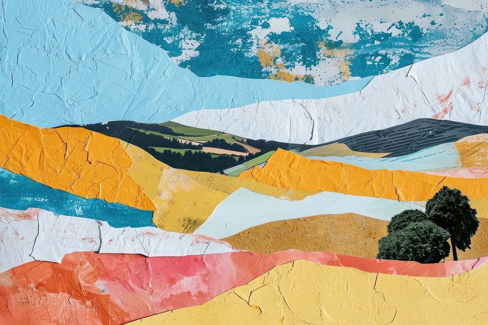 Countryside painting outdoors collage. | Premium Photo Illustration ...