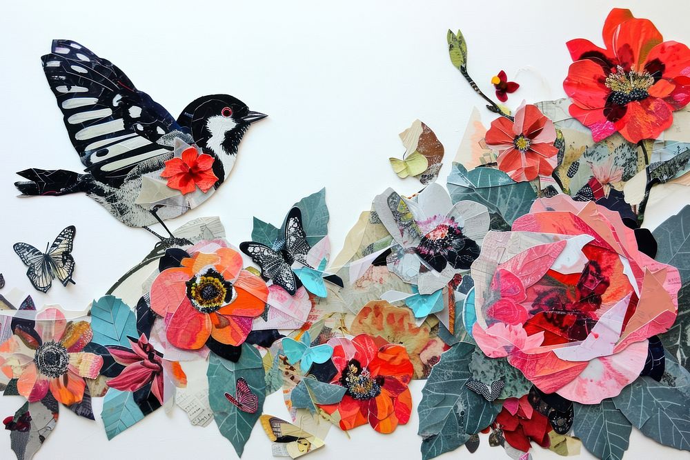 Spring bird collage flower. | Free Photo Illustration - rawpixel