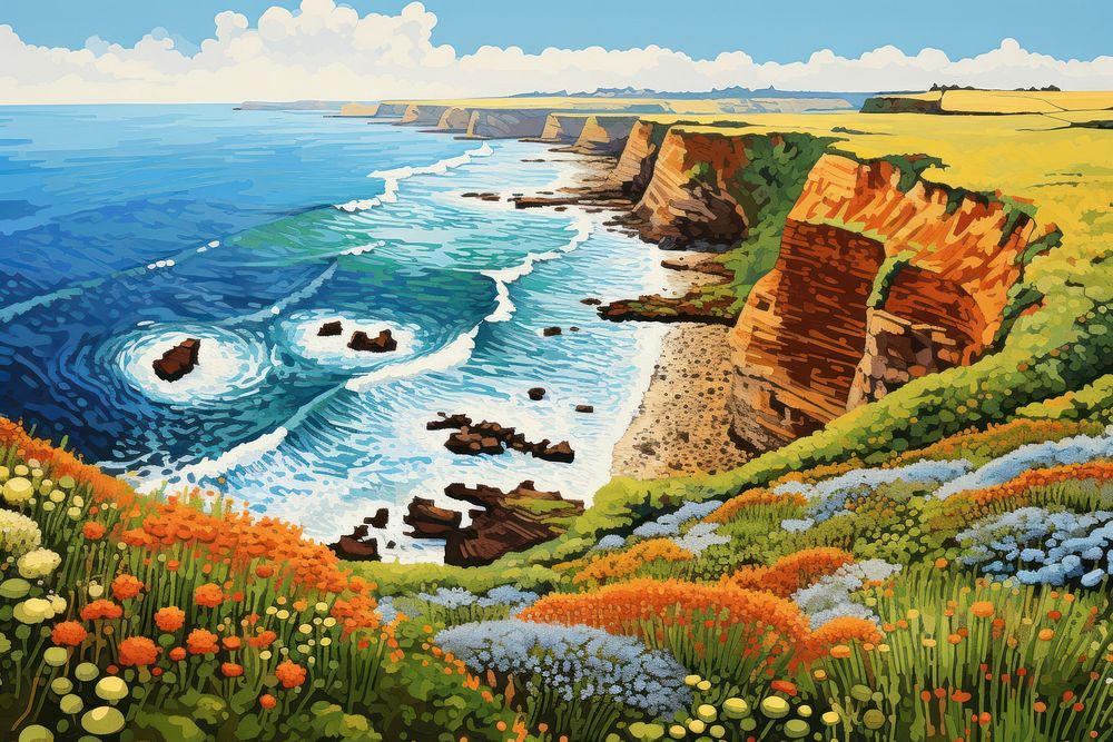 Aerial view coastal flower fields | Free Photo Illustration - rawpixel