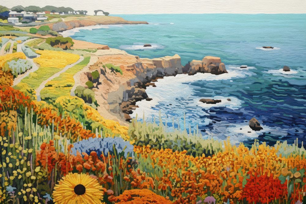 Aerial view coastal flower fields | Premium Photo Illustration - rawpixel