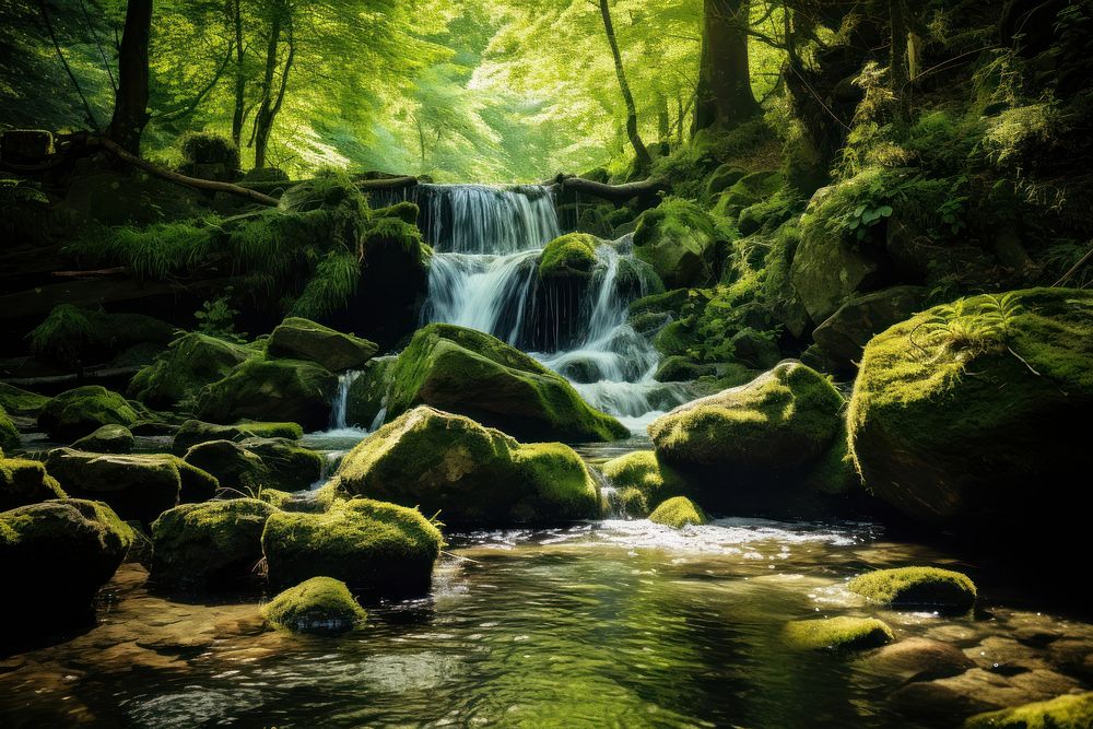 Small waterfall forest green moss. | Premium Photo - rawpixel