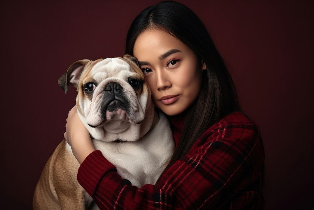 Asian women hugging bulldog portrait | Free Photo - rawpixel