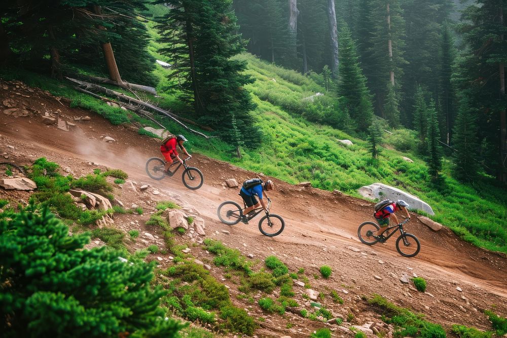 Cyclists descends slope their mountain | Free Photo - rawpixel