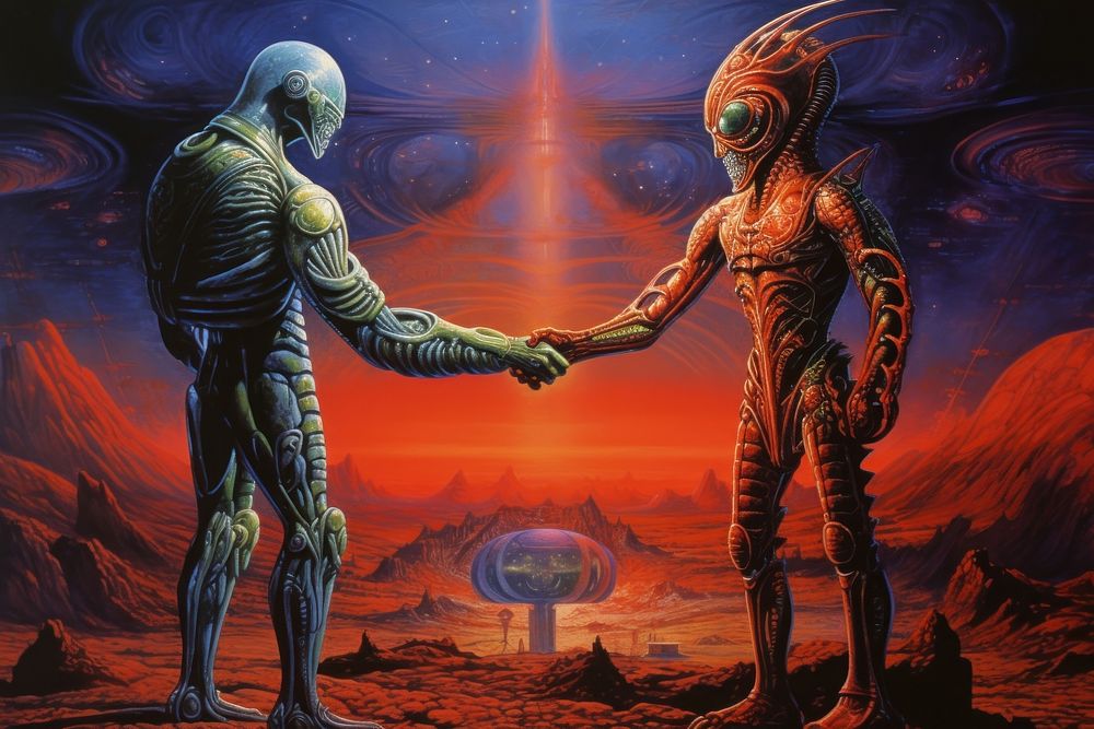 Alien shaking hand man adult | Free Photo Illustration - rawpixel
