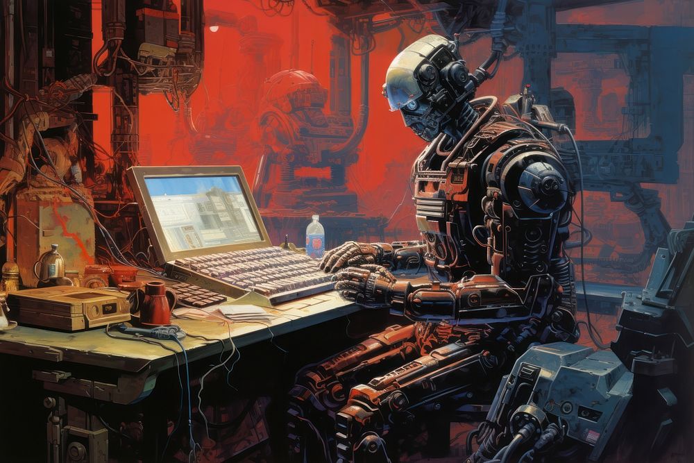 Robot working computer laptop architecture. | Free Photo Illustration ...