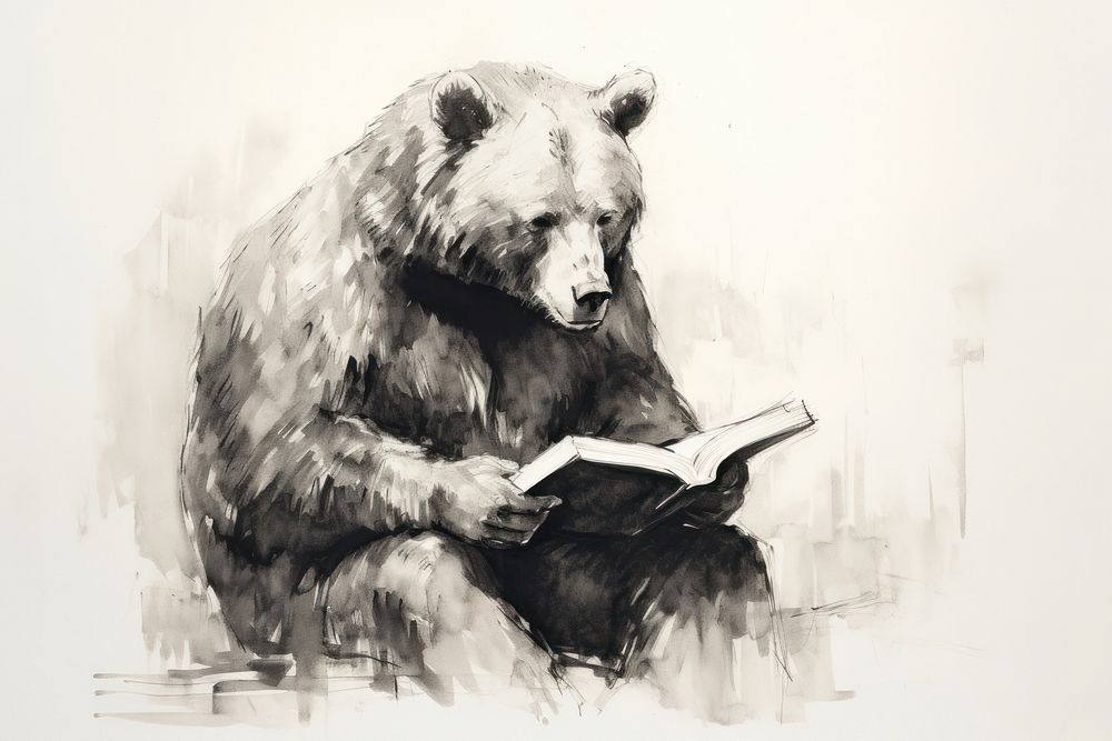 Bear book illustration reading. | Free Photo Illustration - rawpixel