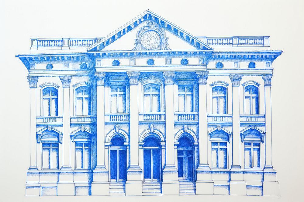 Drawing architecture sketch building blue. | Free Photo Illustration ...