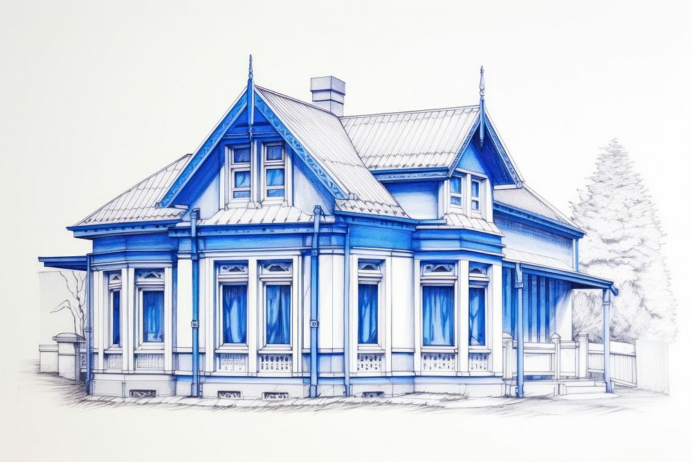 Drawing luxury house sketch architecture | Free Photo Illustration ...