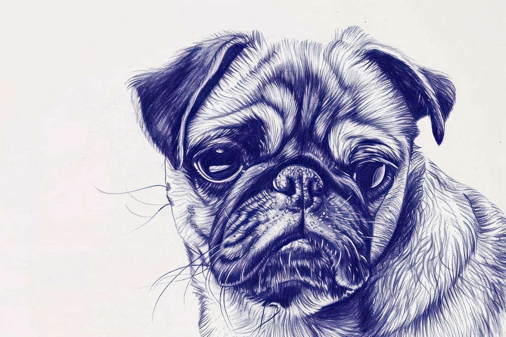 Drawing pug dog sketch mammal | Free Photo Illustration - rawpixel