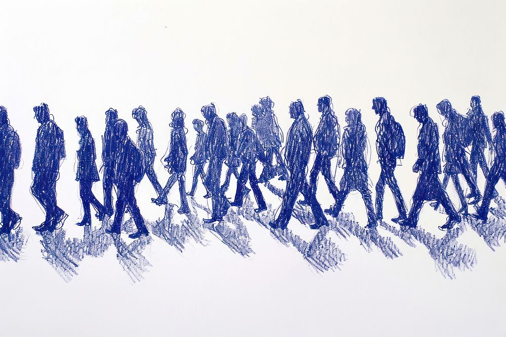 Vintage drawing crowd people walking | Free Photo Illustration - rawpixel