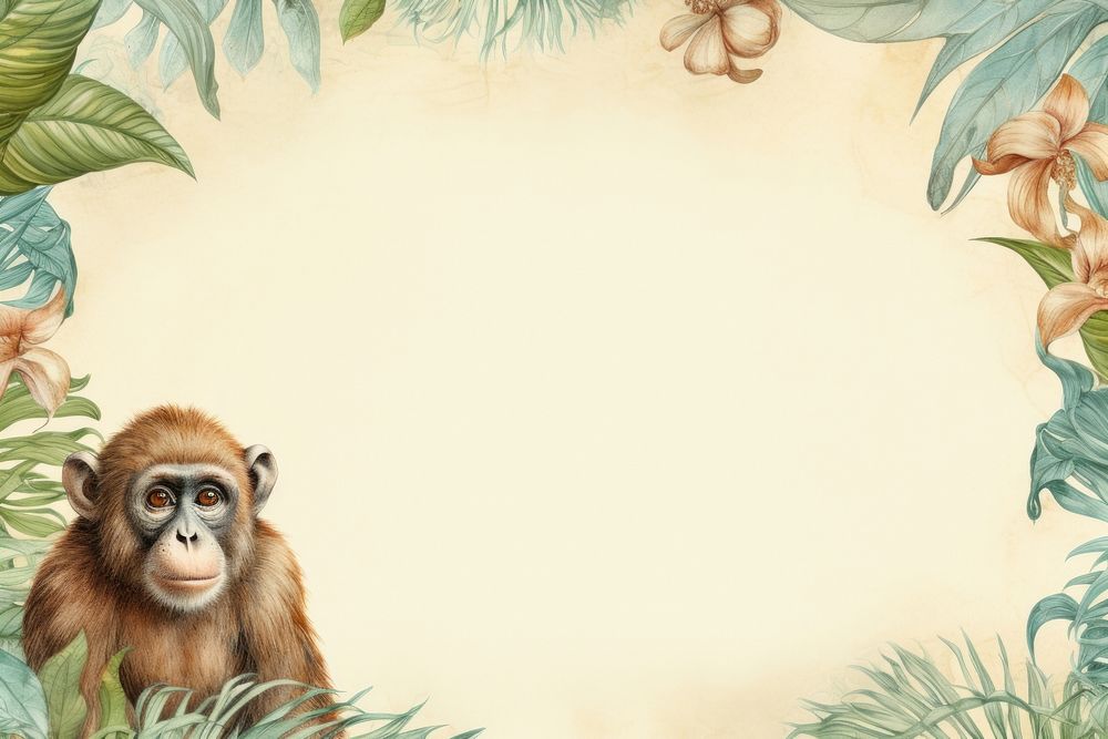 Realistic vintage drawing Monkey border | Premium Photo Illustration ...