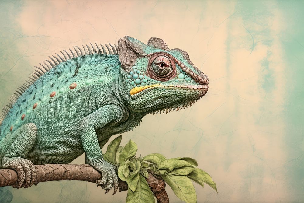 Realistic vintage drawing chameleon border | Premium Photo Illustration ...