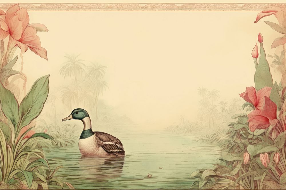 Realistic vintage drawing duck border | Premium Photo Illustration ...