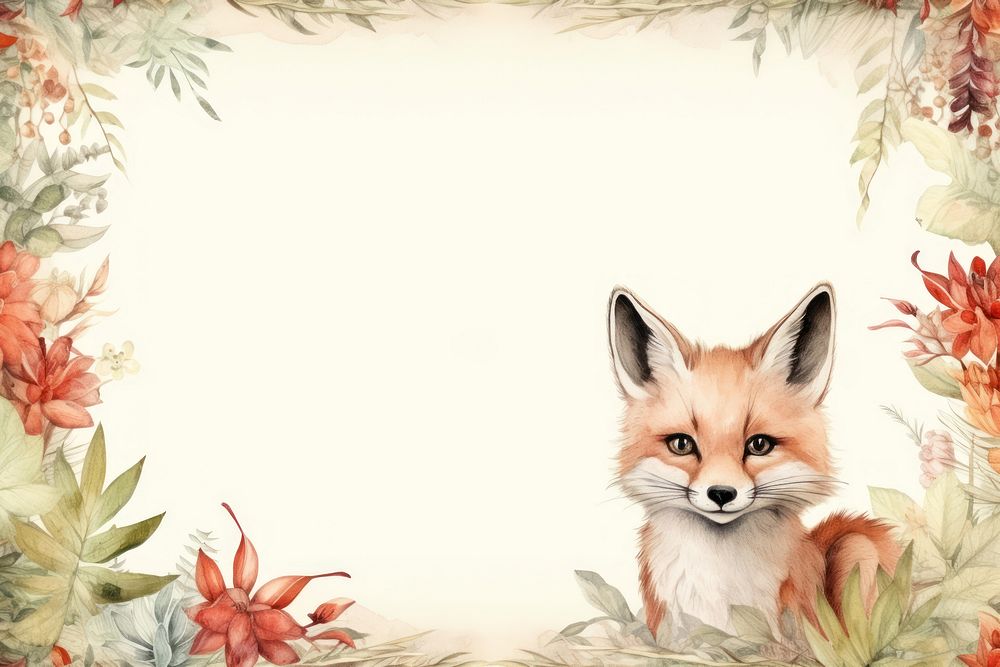 Realistic vintage drawing fox border | Free Photo Illustration - rawpixel