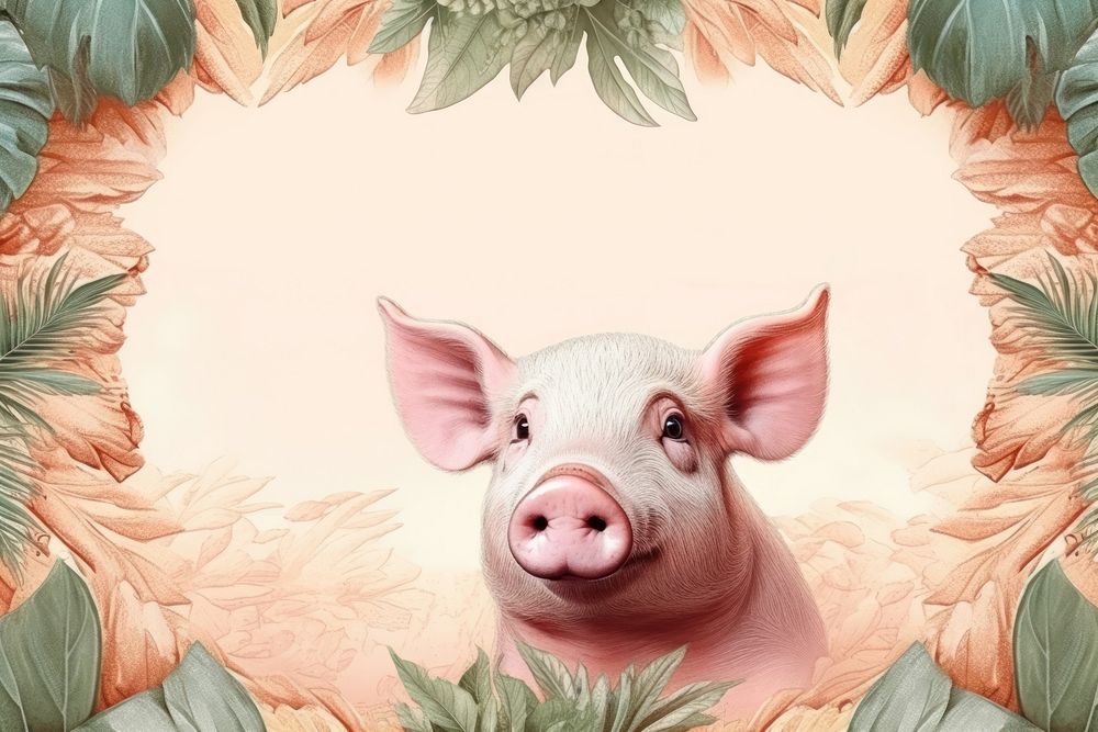 Realistic vintage drawing pig border | Premium Photo Illustration ...