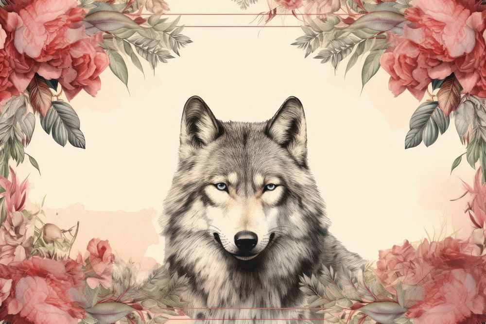 Realistic vintage drawing wolf border | Free Photo Illustration - rawpixel