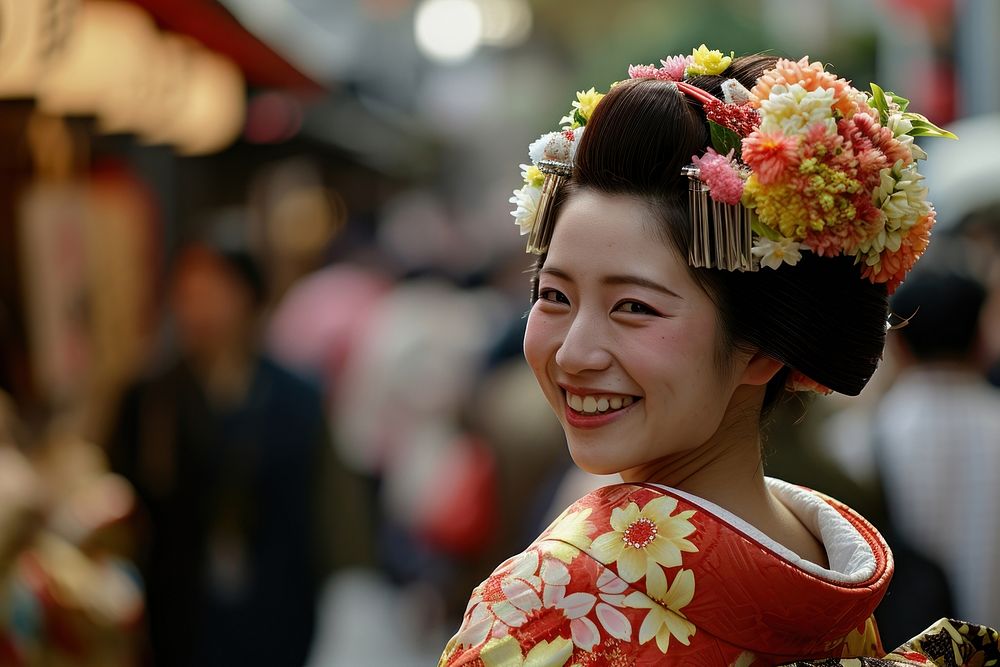 Japanese Keisha portrait smiling flower. | Free Photo - rawpixel