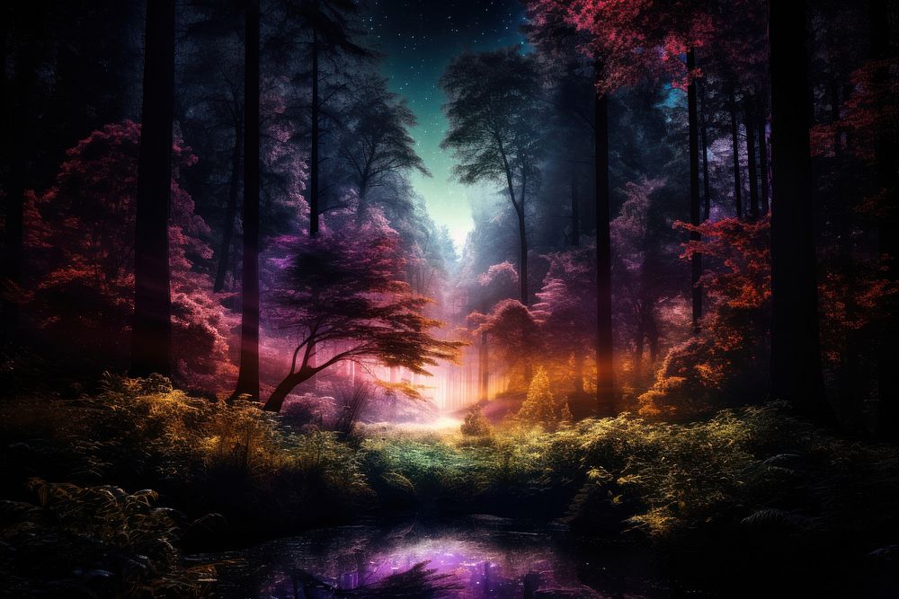 Colorful forest landscape outdoors woodland. | Free Photo - rawpixel