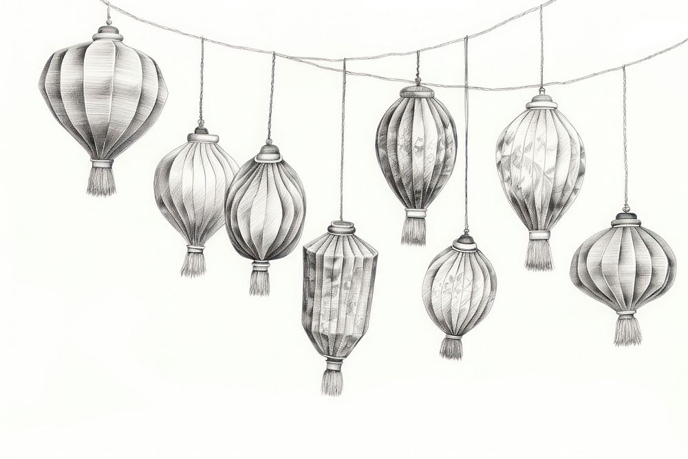 group hanging chinese lantern drawing | Premium Photo Illustration ...