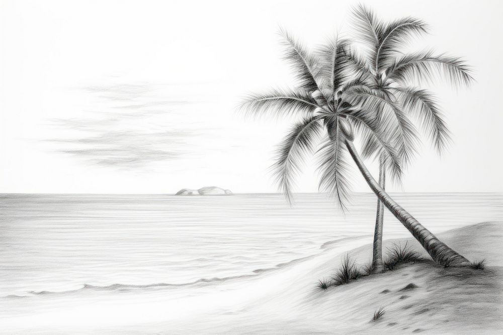 Palm tree beach drawing sketch | Free Photo Illustration - rawpixel