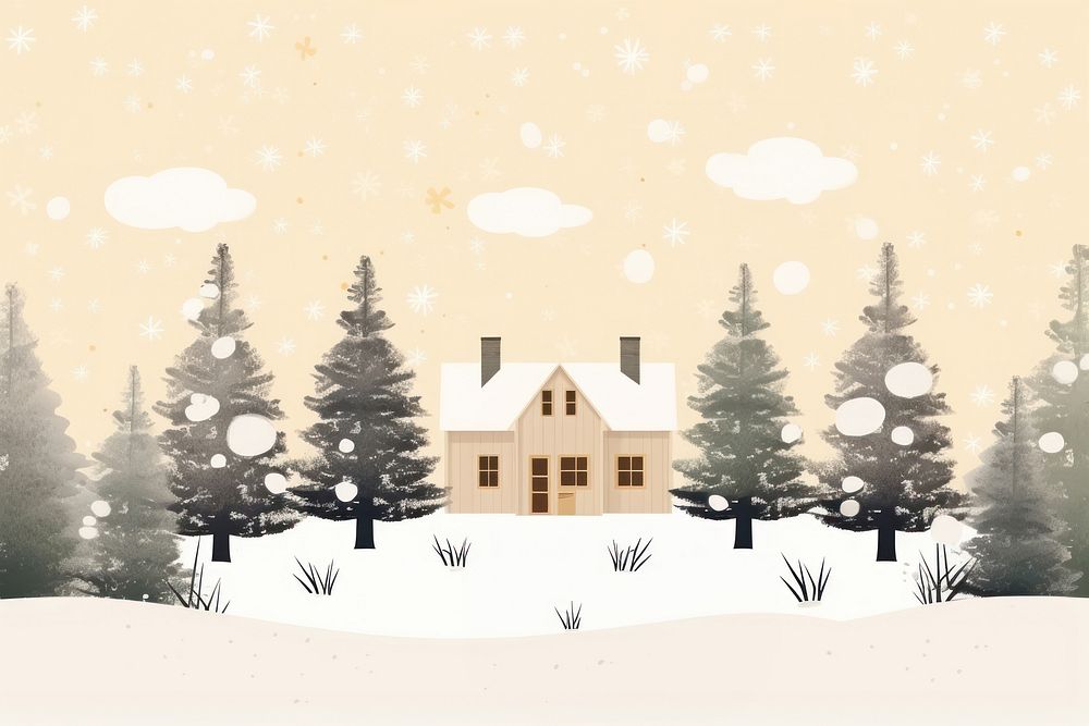 Snow man house tree architecture. | Free Photo Illustration - rawpixel