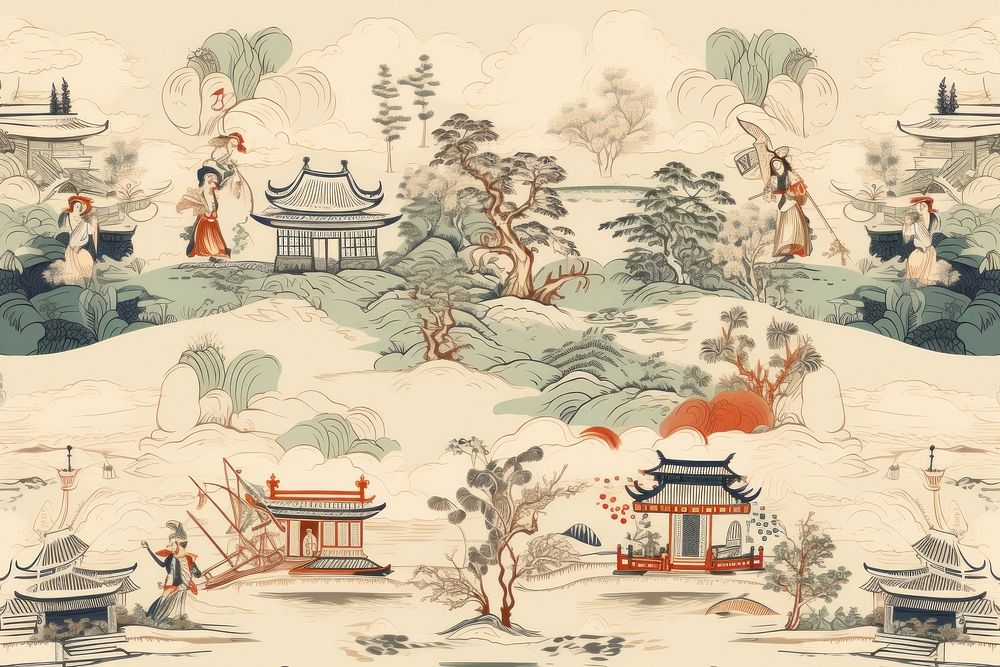 Oriental toile art style pale | Premium Photo Illustration - rawpixel