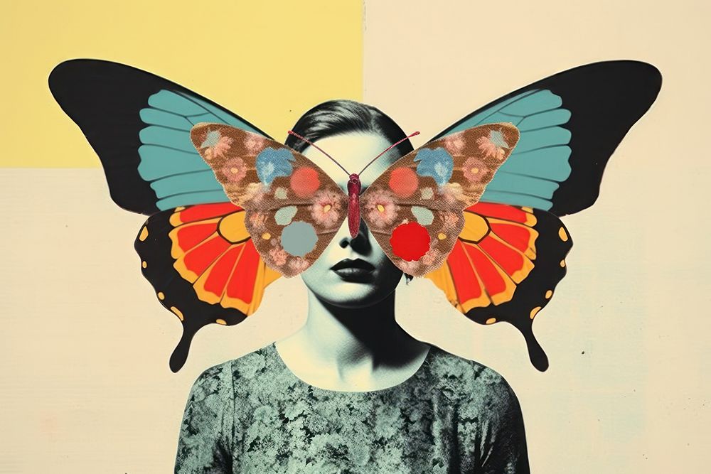 Collage Retro dreamy butterfly portrait | Premium Photo Illustration ...