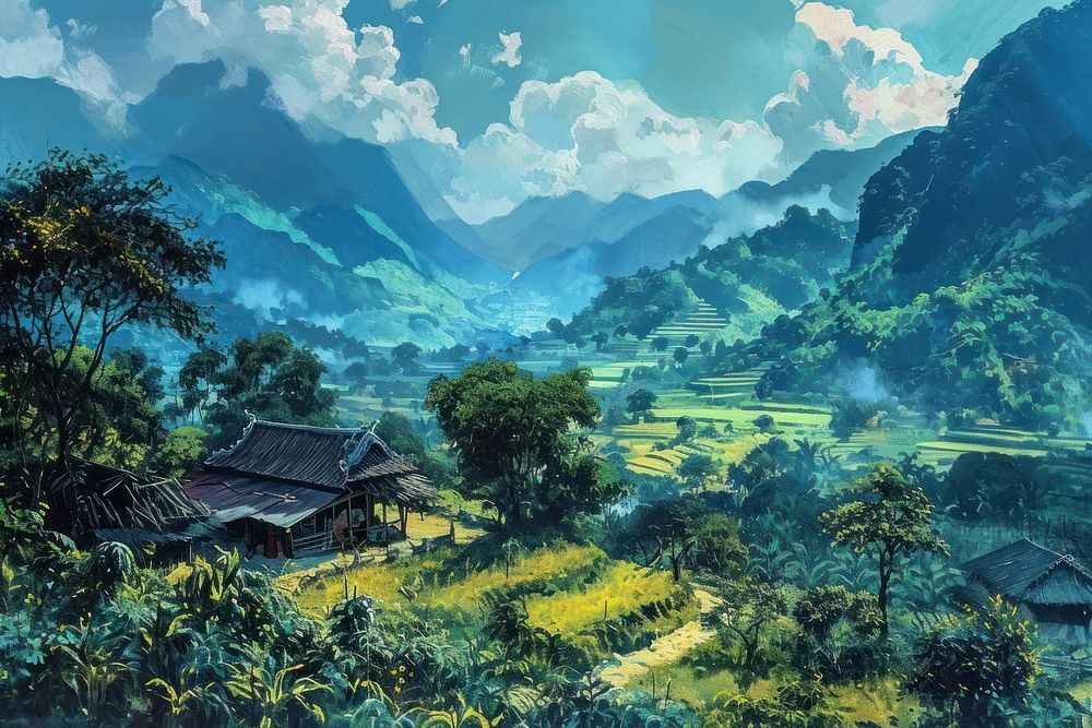 1970s Asian countryside landscape outdoors | Free Photo Illustration ...