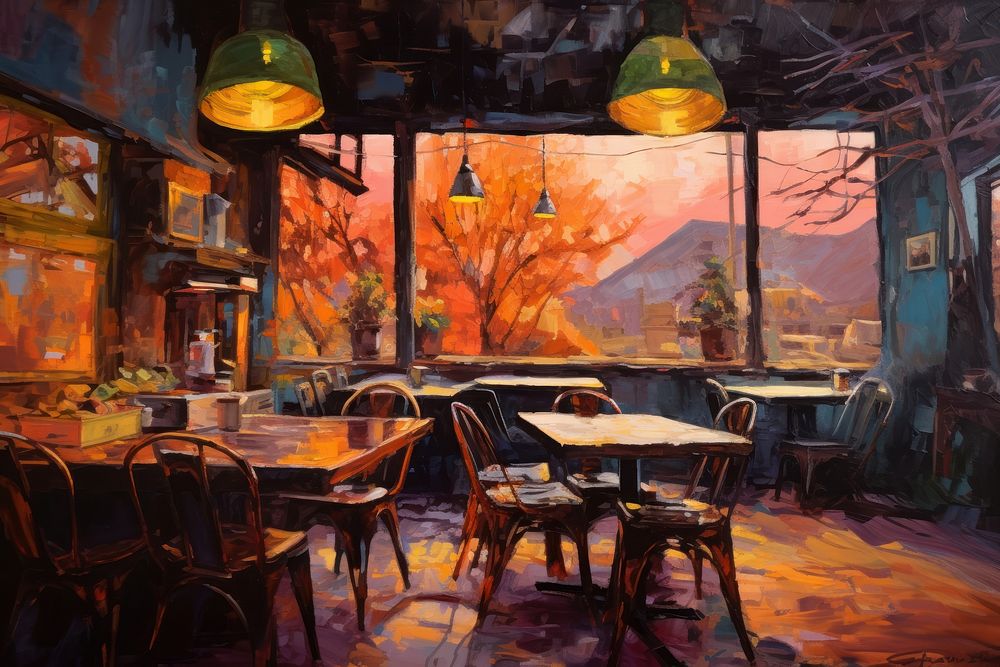 PNG Coffee shop landscape painting | Free Photo Illustration - rawpixel