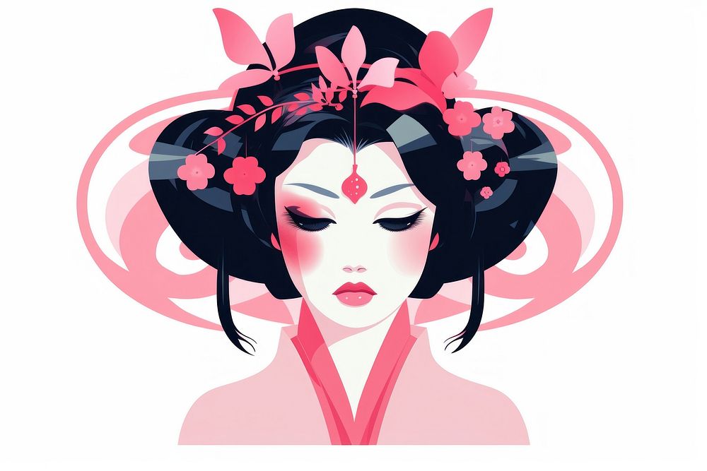 Pink geisha portrait drawing sketch | Free Photo Illustration - rawpixel