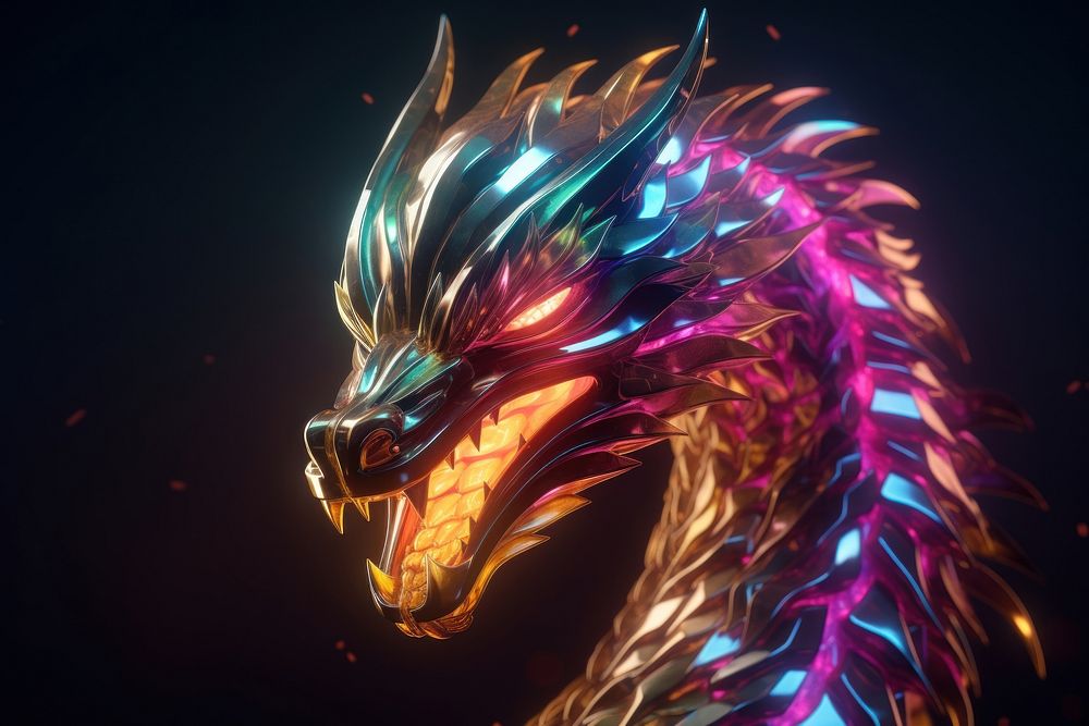 3D render neon dragon fire | Premium Photo Illustration - rawpixel