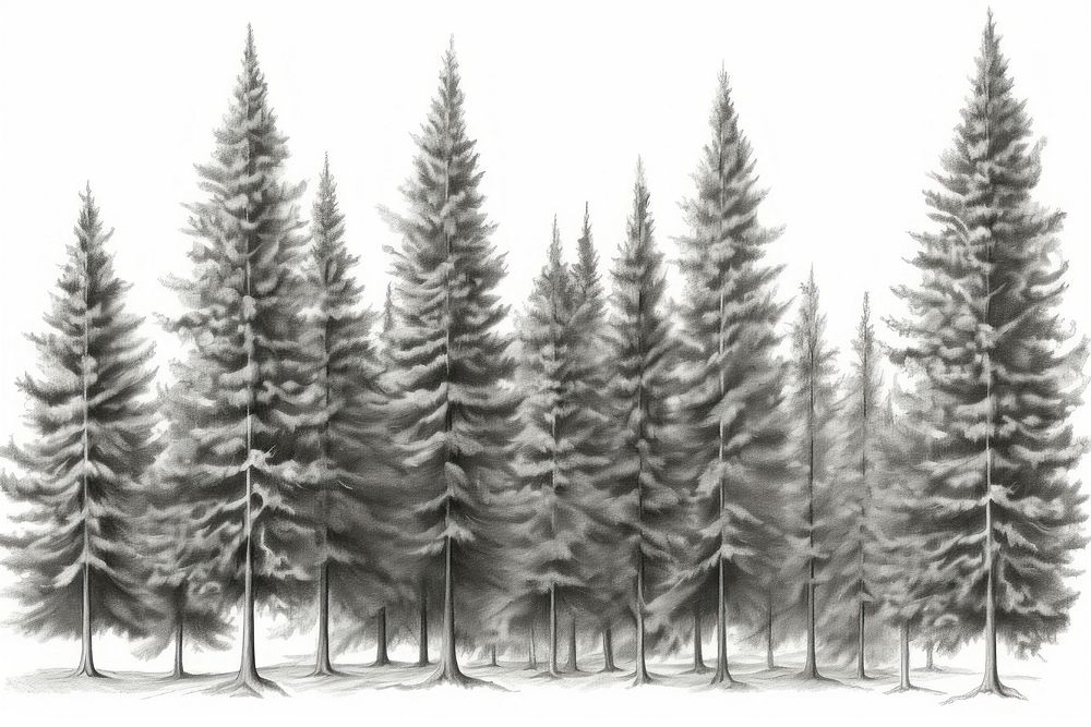 Pine trees drawing sketch plant. | Premium Photo Illustration - rawpixel