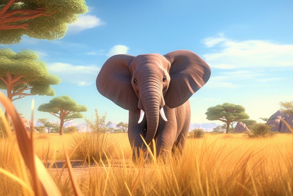 African elephant grassland landscape wildlife. | Free Photo ...