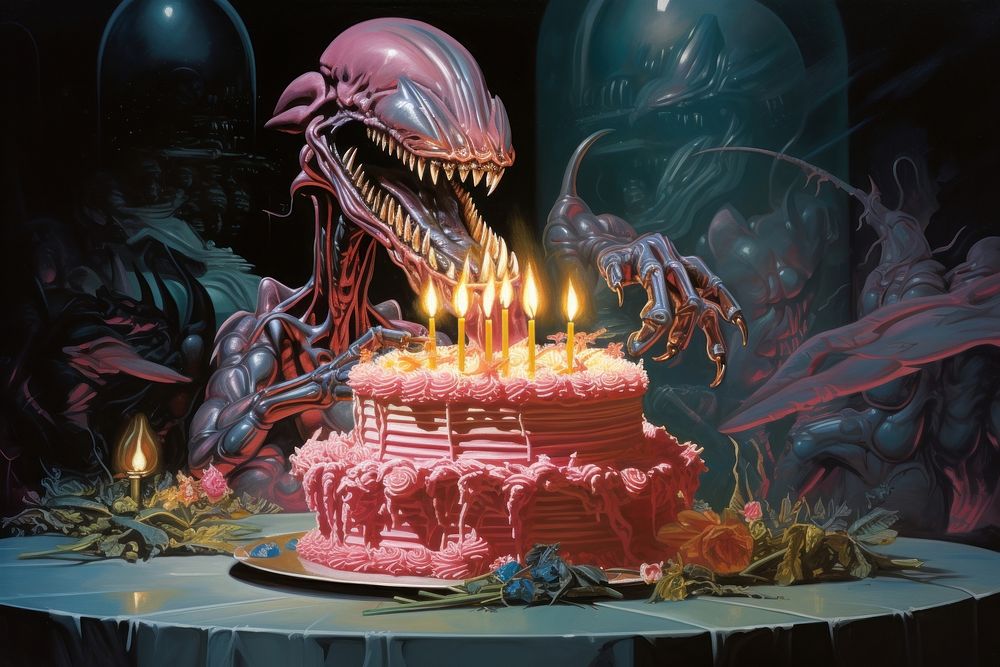 Alien blow birthday cake dessert | Free Photo Illustration - rawpixel