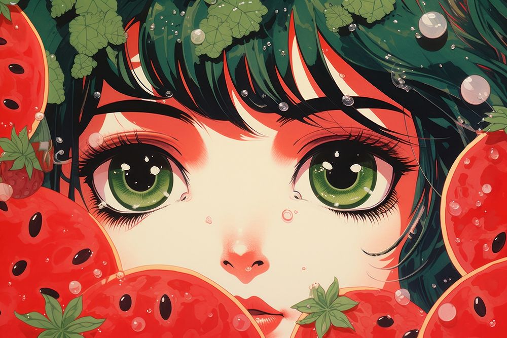 Close watermelon anime publication strawberry. | Premium Photo ...