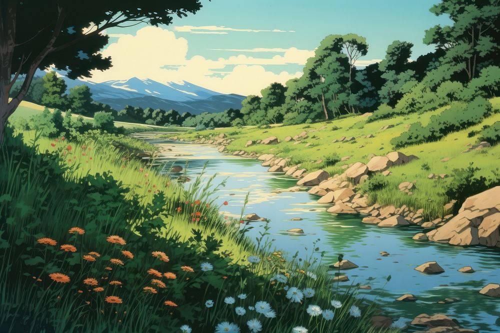 Close riverbank wilderness landscape grassland. | Premium Photo ...