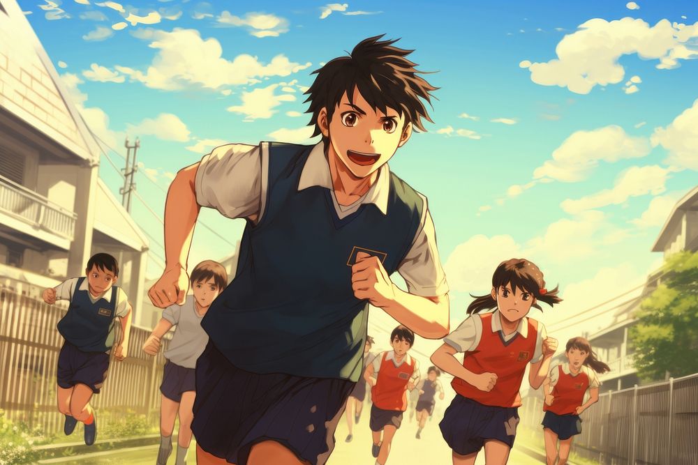Sports day anime architecture exercising. | Premium Photo Illustration ...