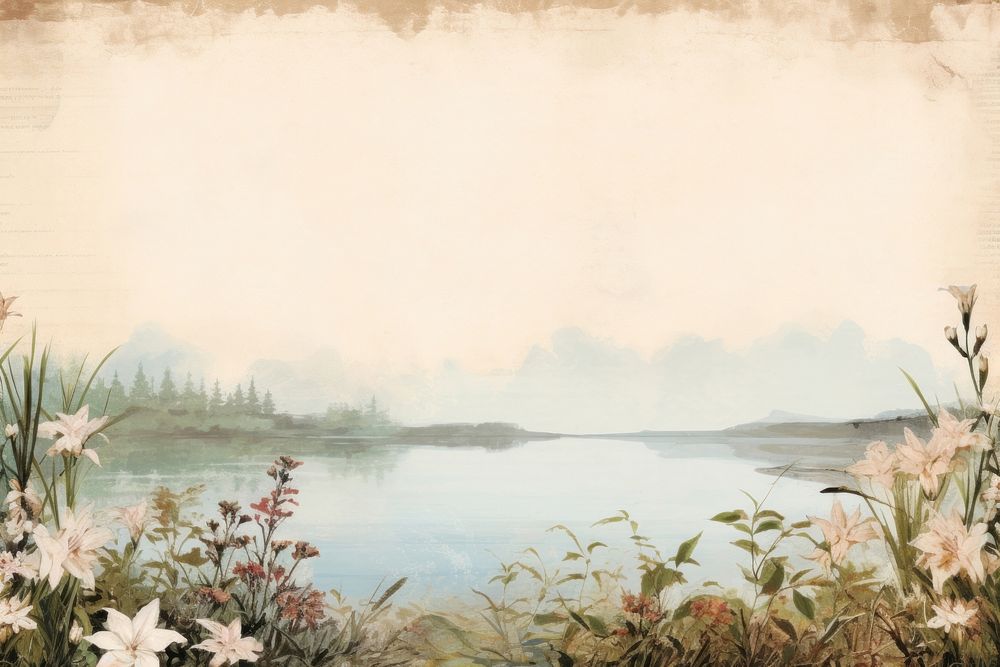 Lake and flower field border | Premium Photo Illustration - rawpixel