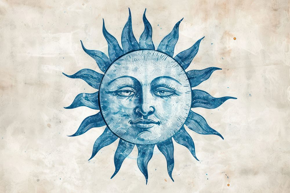 Antique sun sketch drawing blue | Free Photo Illustration - rawpixel