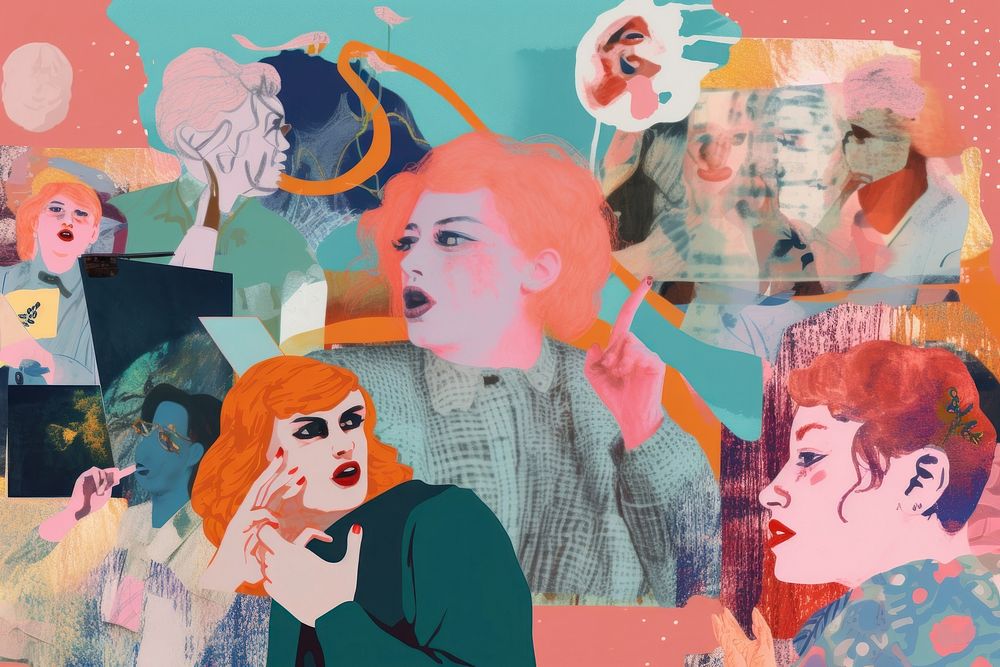Women talking collage painting adult | Free Photo Illustration - rawpixel