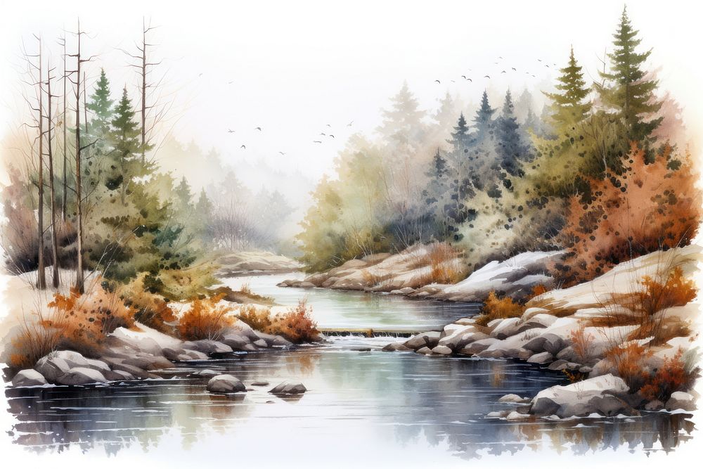 Garland river Swags landscape painting | Free Photo Illustration - rawpixel