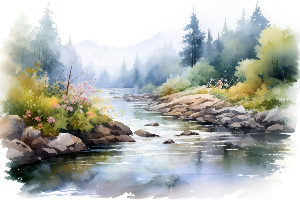 Garland river Swags landscape painting | Free Photo Illustration - rawpixel