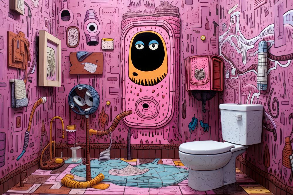 Bathroom art cartoon toilet. | Free Photo - rawpixel