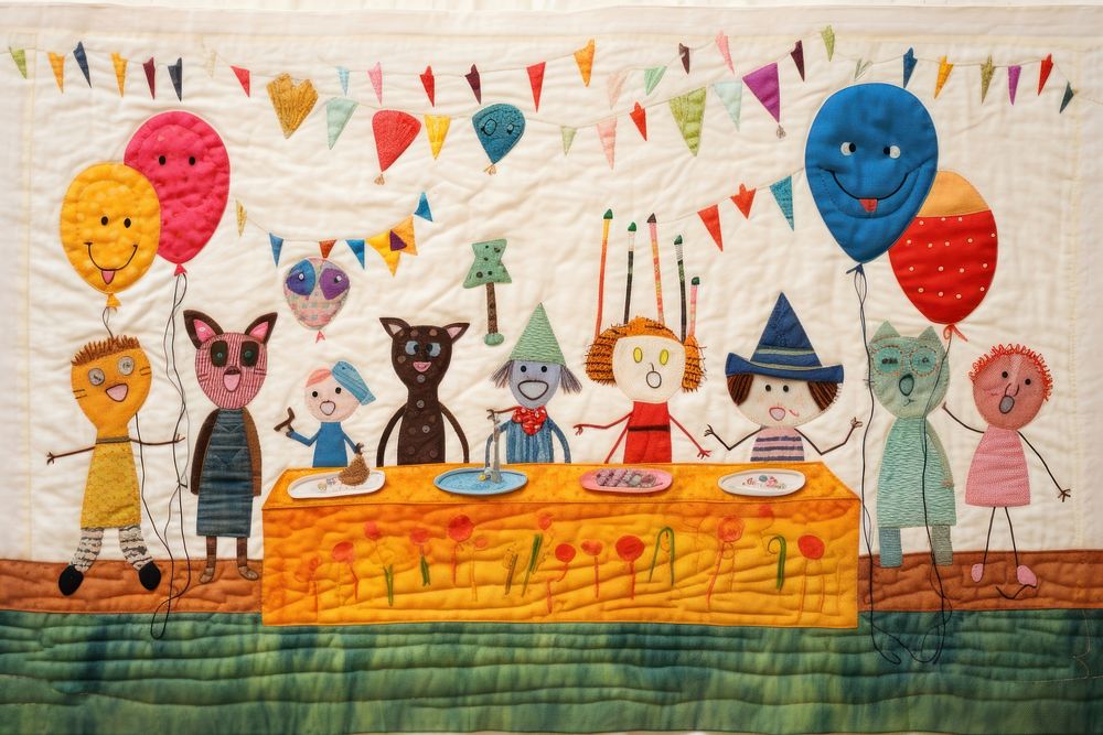 Birthday party cartoon quilt representation. | Free Photo - rawpixel