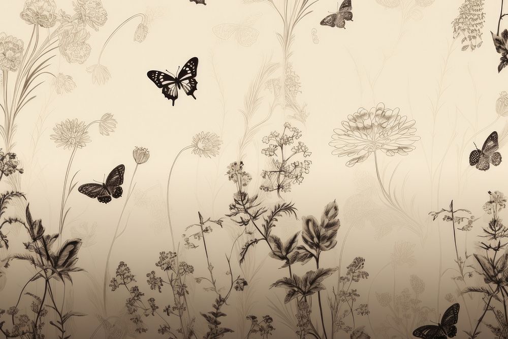 Butterfly toile wallpaper pattern flower. | Premium Photo Illustration ...