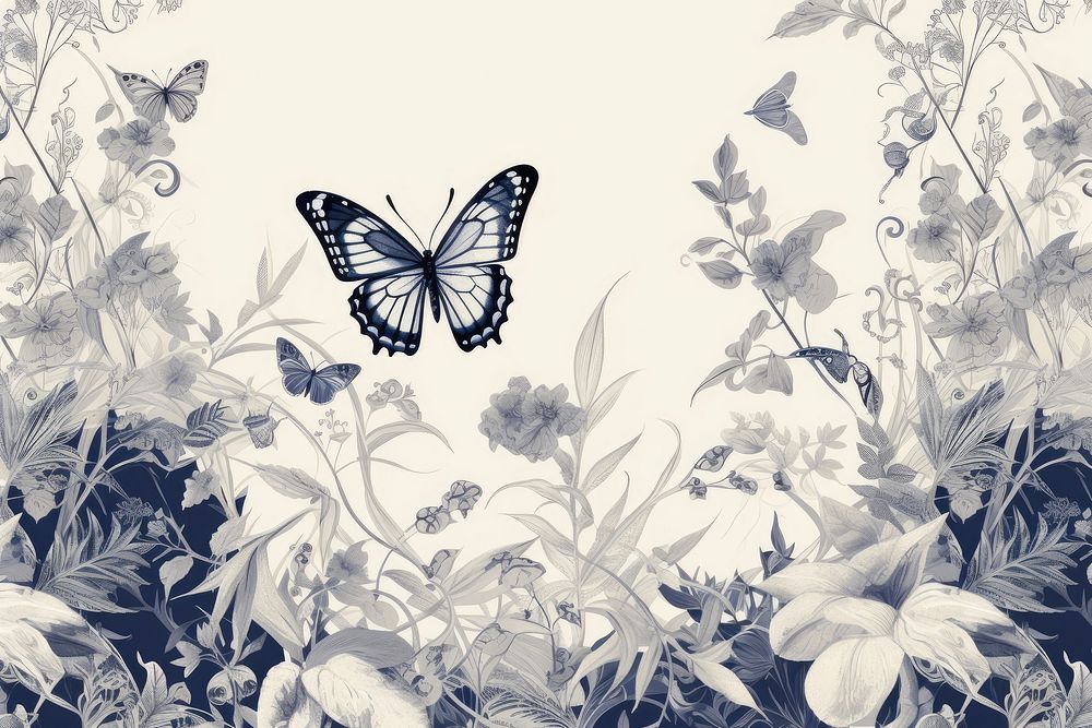 Butterfly toile pattern plant backgrounds. | Premium Photo Illustration ...