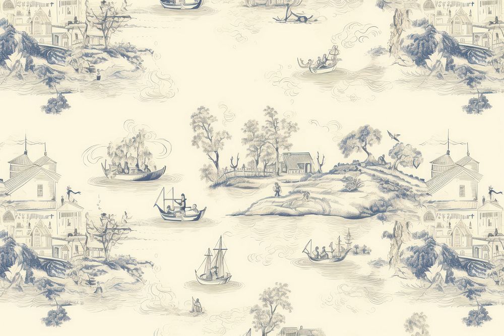 Beach toile wallpaper drawing sketch. | Free Photo Illustration - rawpixel