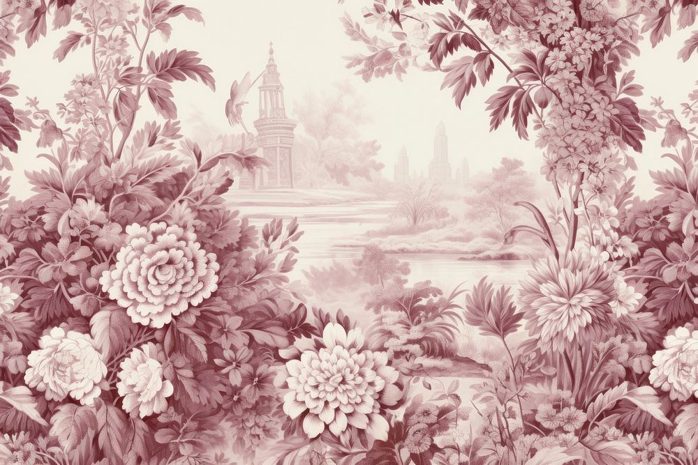 Blossom toile wallpaper pattern flower. | Premium Photo Illustration ...