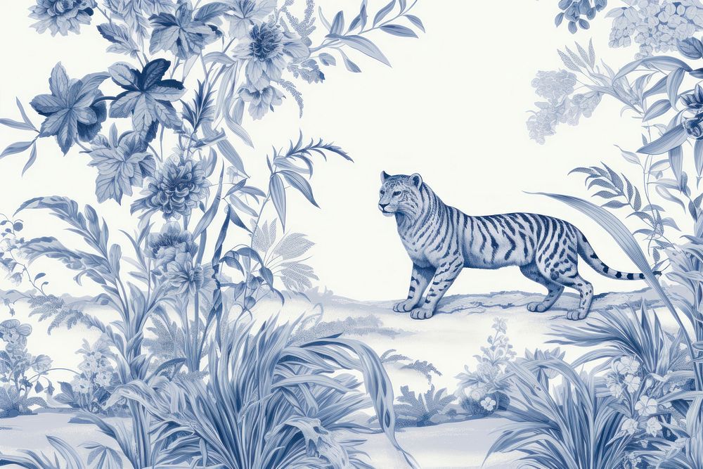 Blue jungle toile wallpaper outdoors | Free Photo Illustration - rawpixel